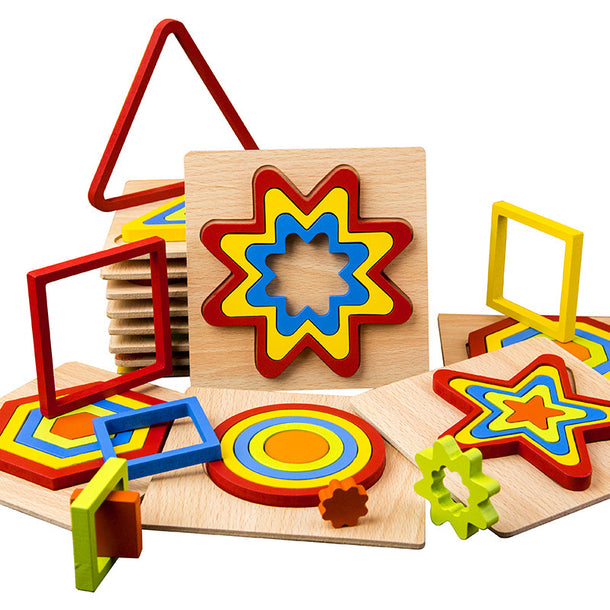 Set of 10 wooden geometry puzzles for young children – TarquinGroup
