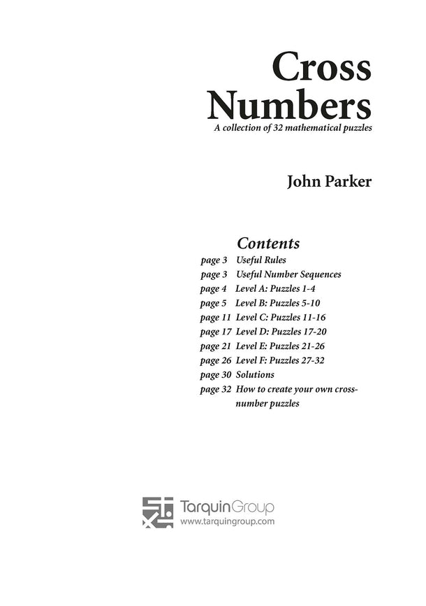 Cross Numbers - a collection of 32 mathematical puzzles – TarquinGroup